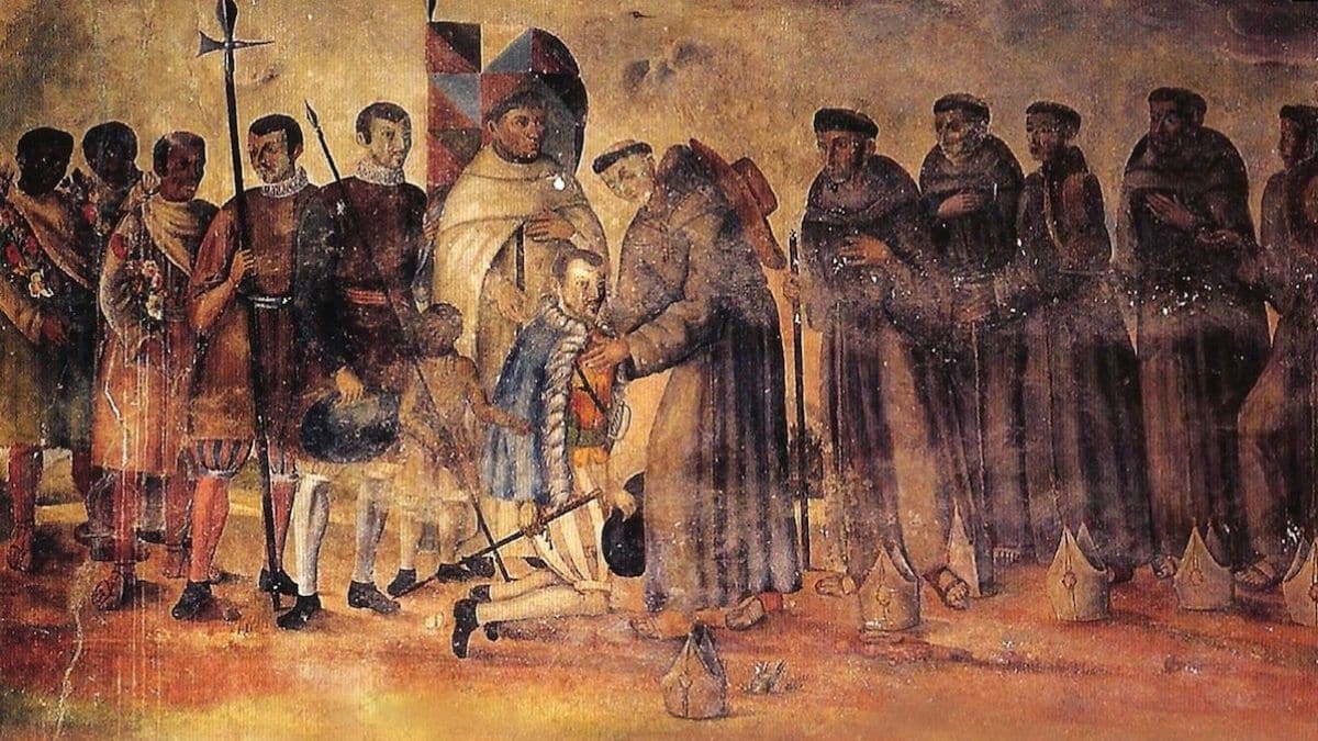 Y el poderoso Hernán Cortés se arrodilló ante los 12 frailes ...